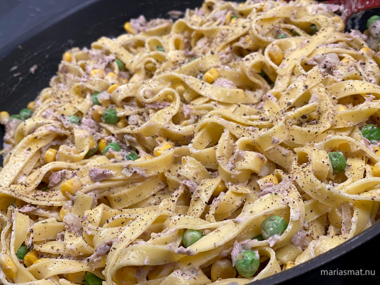 Tonfiskpasta med majs och ärtor - Marias matblogg